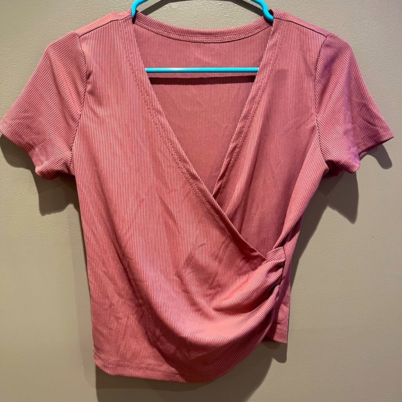 SHEIN | Tops | Womens Shein Pink Basic Short Sleeve Crop Top Deep V ...